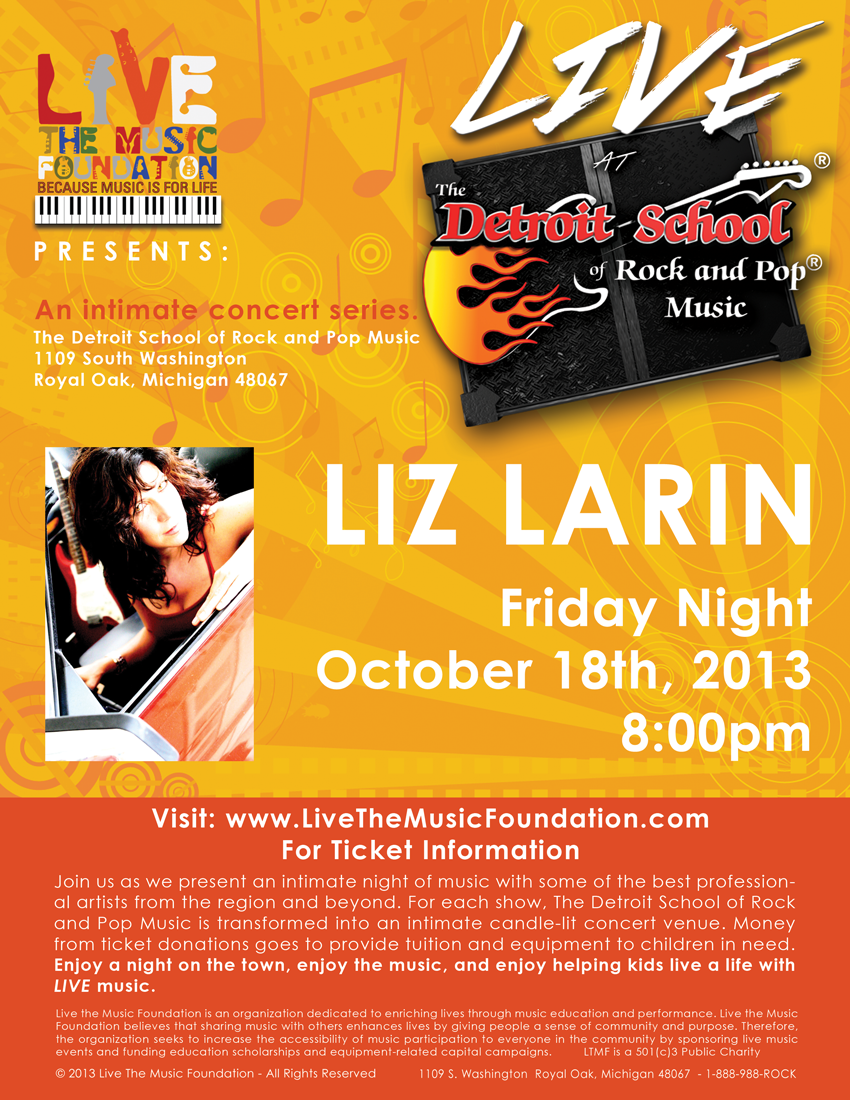 October 18th - LIVE at the DSRP! - Liz Larin - The Live The Music ...